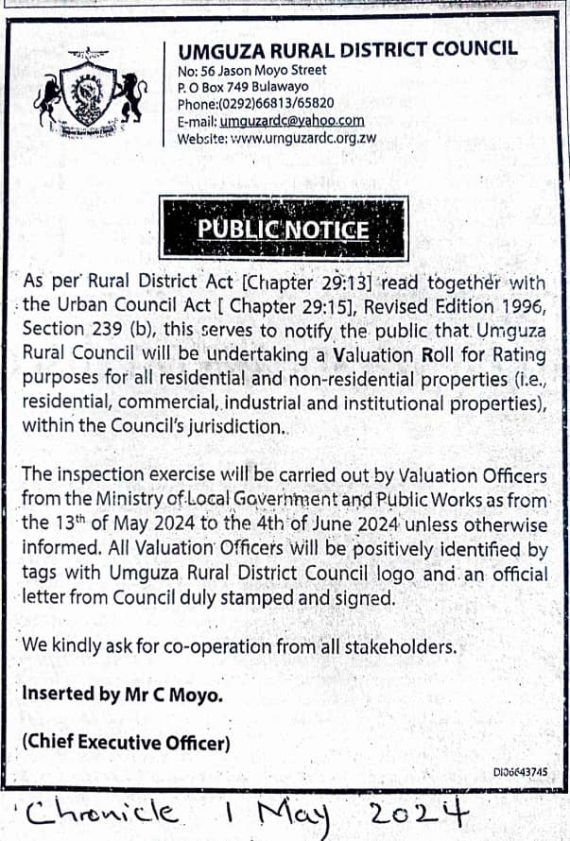 Umguza Rural District Council Conducts Valuation Roll - Umguza Website