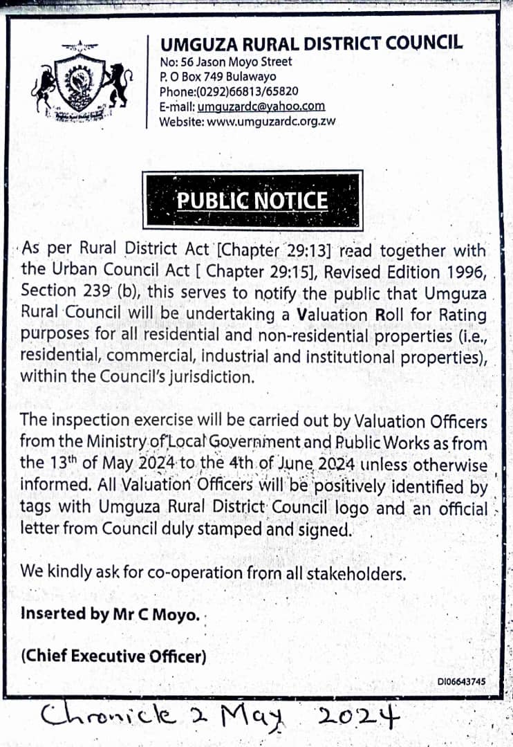 Umguza Rural District Council Conducts Valuation Roll - Umguza Website